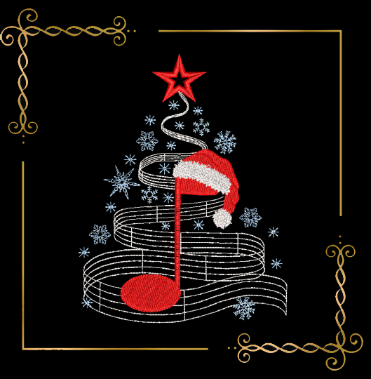 Winter, Christmas trees, music notes music tree, embroidery design to ...
