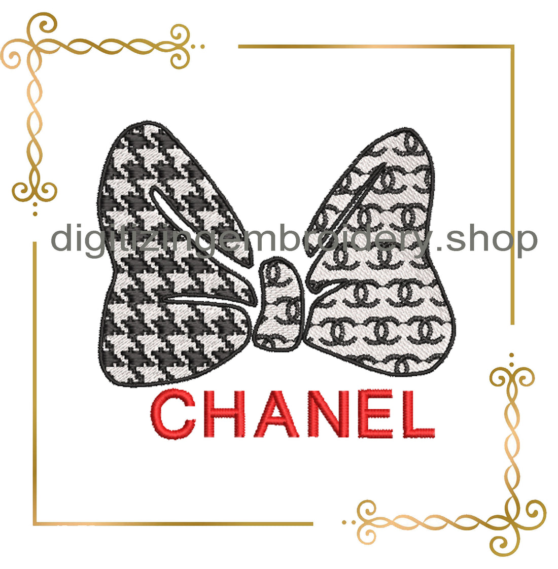Minnie Mouse bow fashion Chanel embroidery design digital ...