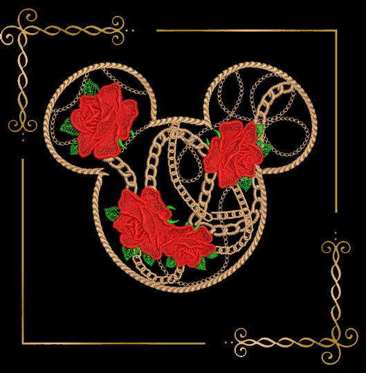 Head Mouse chains Rose fashion holiday embroidery design ...
