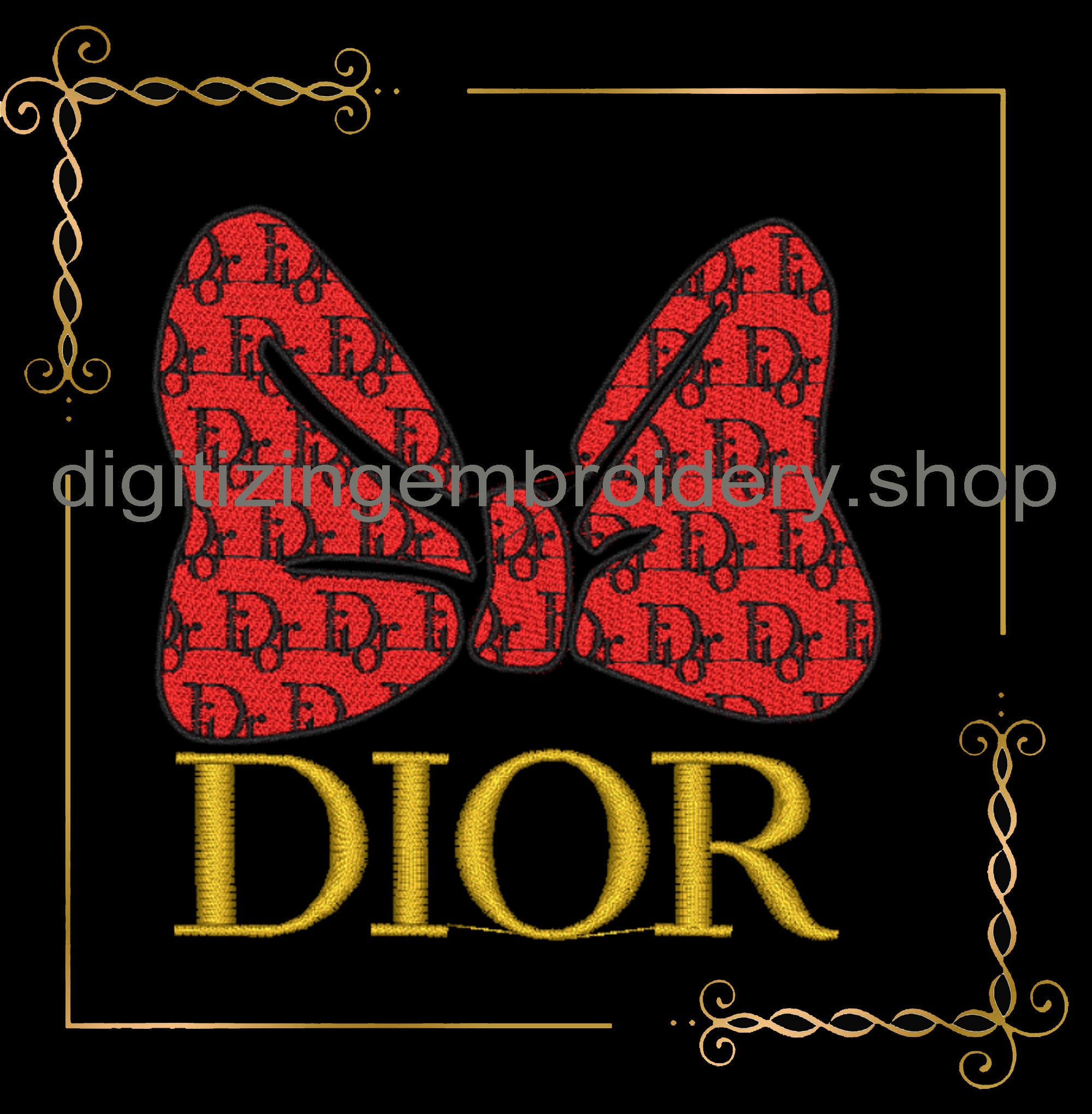 Minnie Mouse bow fashion Dior embroidery design digital ...